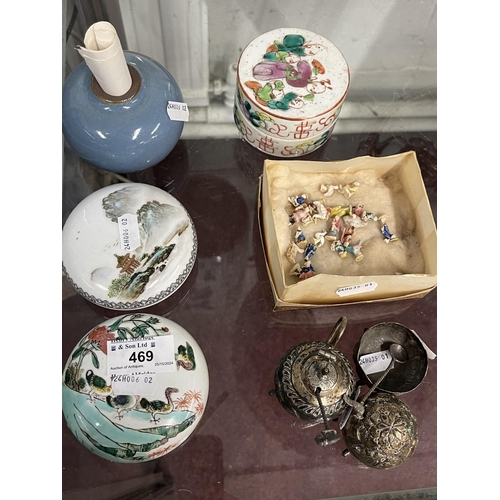 Oriental: Two early 20th century paste pots, one painted with a ...