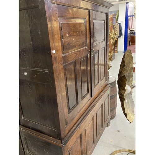 Furniture: 18th-century oak dresser/hanging robe, two three fielded ...