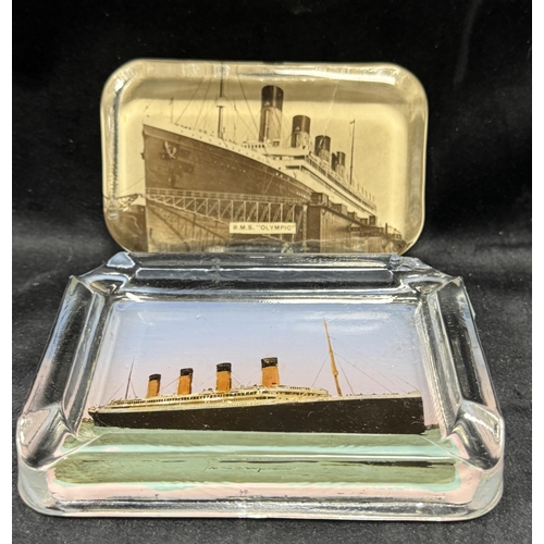 R.M.S. OLYMPIC: R.M.S. OLYMPIC: Glass paperweight depicting a sepia ...