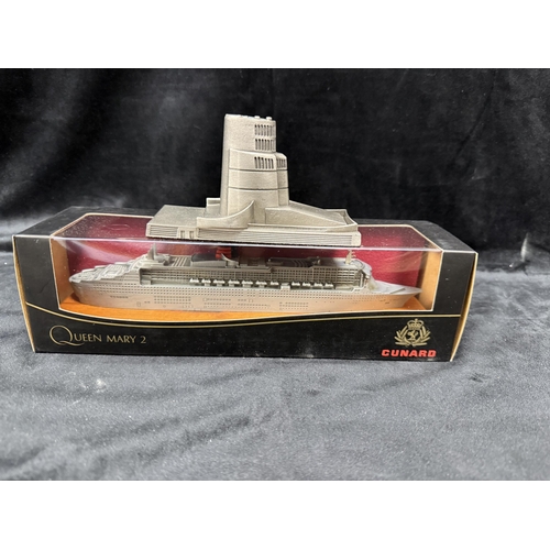 CUNARD: CUNARD: Boxed Cunard Queen Mary 2 model and pewter model of the ...
