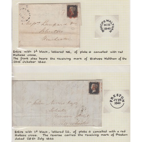 A group of five 1840 1d blacks on covers, sent between 1840 & 1841 ...