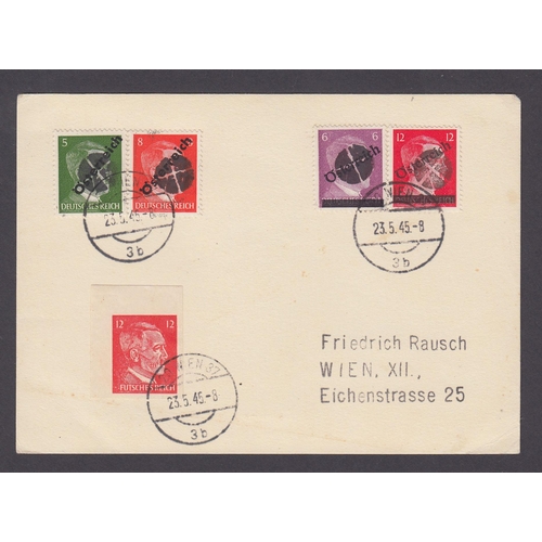 1948 card sent to Vienna affixed x4 Hitler overprint stamps each with ...