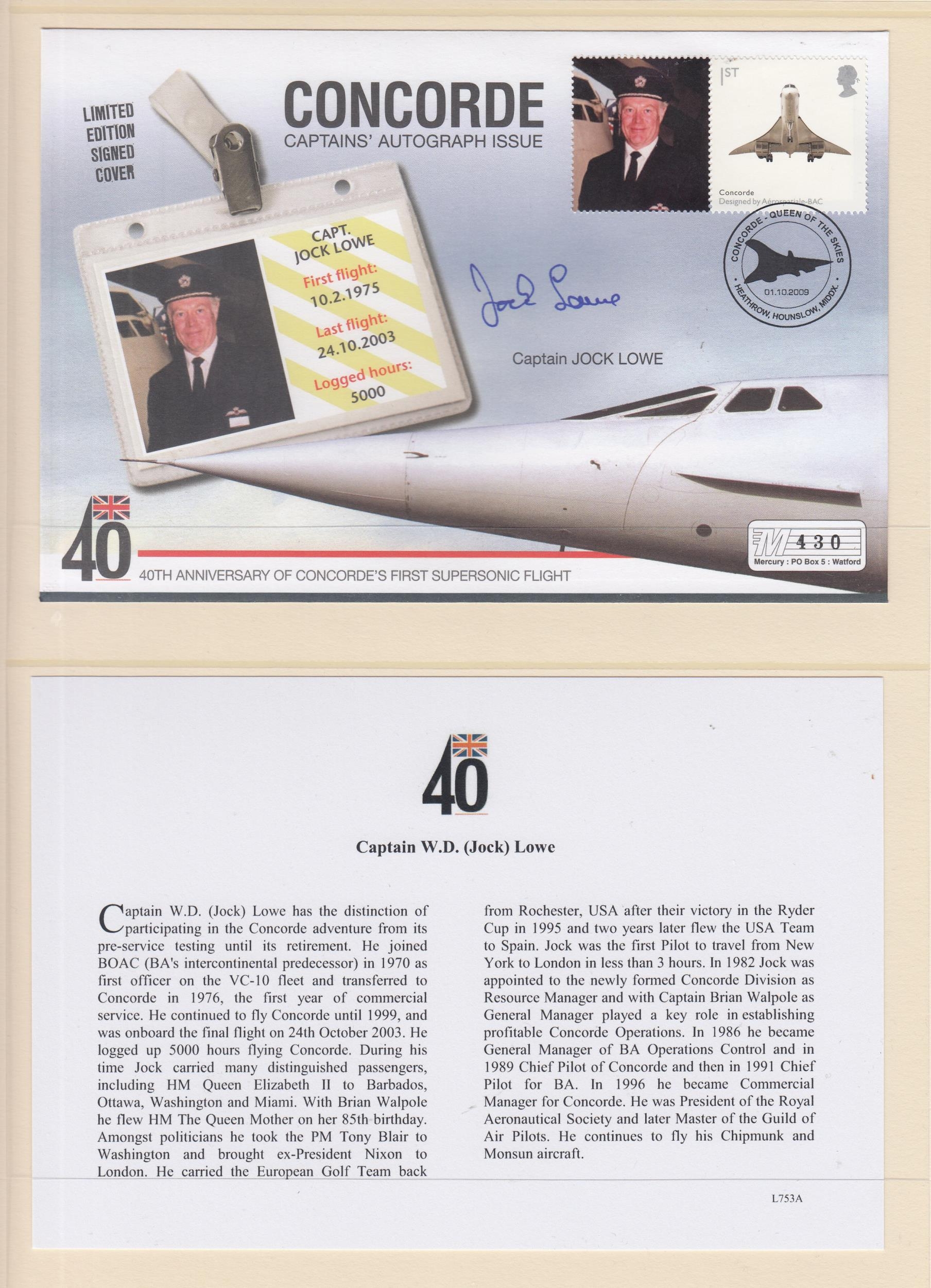 A collection of 10 signed Concorde covers, including Captain Jock Lowe ...