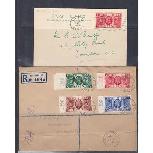 A group of x8 covers postcards each affixed with various 1935 Silver ...