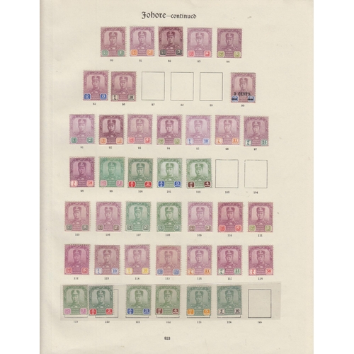 Johore - 1884/1922 mint ranges on printed pages, a group of 7 different ...