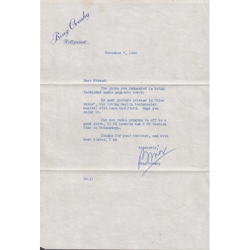 A typed and signed letter from Bing Crosby, dated November 7, 1946 ...