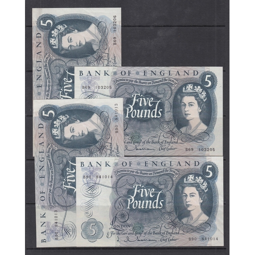 A group of x6 UK Series ‘C’ Portrait £5 banknotes, including Page x2 £5 ...