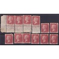 1864 small group of mint 1d red plates, 4 lower marginal examples (with ...
