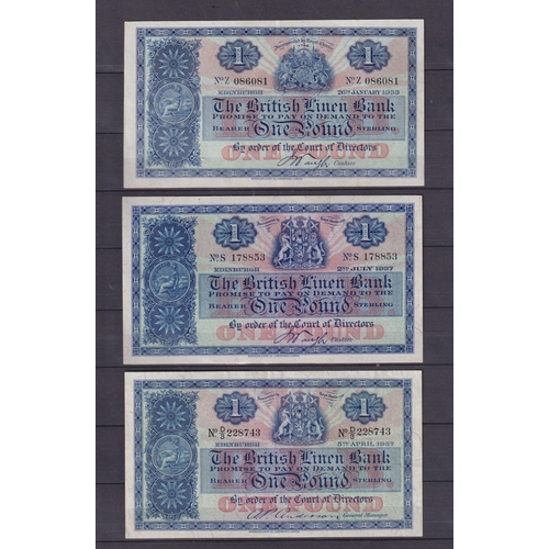 A collection of x6 The British Linen Bank banknotes, includes 1933 ...
