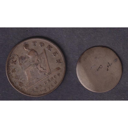 1808 Irish 30d Bank Token poor to good and an Irish silver Slap Token.