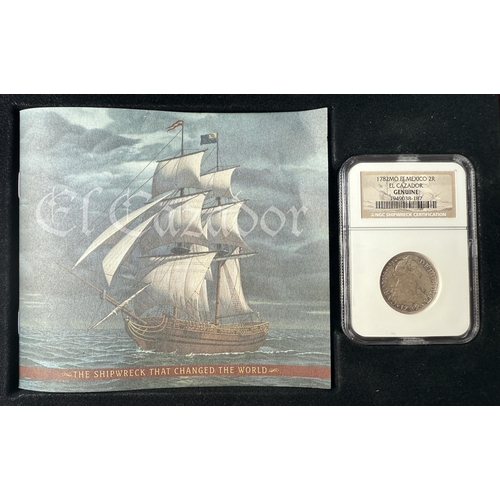 1784 El Cazador (Spanish Brig) Shipwreck coin, Mexico silver 1782 2 ...
