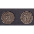 A pair of British silver Two Pence coins, includes 1686 & 1740, in good ...