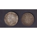UK 1828 pair of coins, includes silver 6d coin and silver Maundy 4d ...