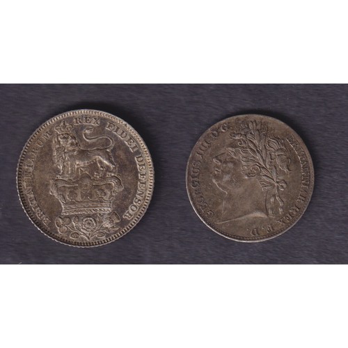 UK 1828 pair of coins, includes silver 6d coin and silver Maundy 4d ...