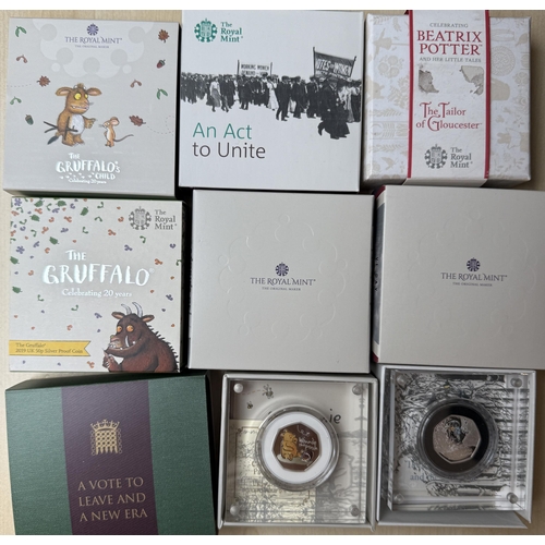 A group of x9 UK QEII in RM boxes Silver Proof 50p coins from 2018 to ...