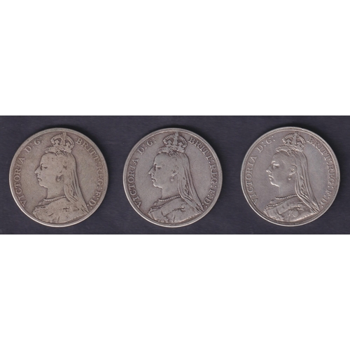 A group of three UK Queen Victoria 1892 (Jubilee Head) Silver Crowns ...