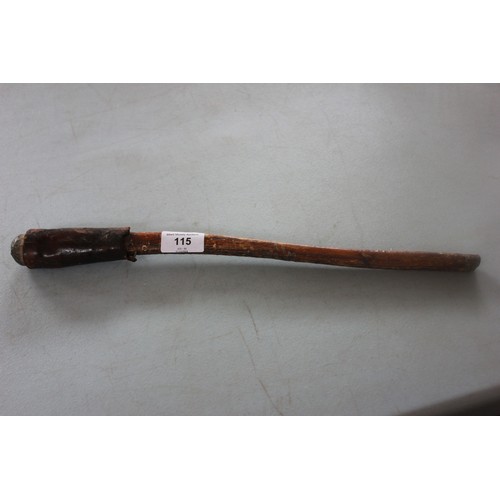 An unusual 19th century truncheon with leather wrapped lead tip, 41cm long.