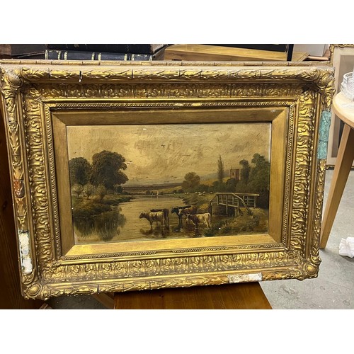 J.D. Morris - cattle watering, oil on canvas, a pair, each 29cm x 49cm ...