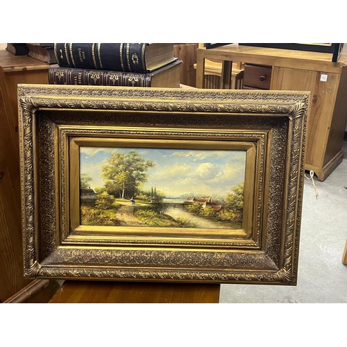 J.D. Morris - cattle watering, oil on canvas, a pair, each 29cm x 49cm ...