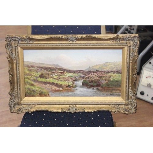 W. S. Morrish 1888 - Heathland landscape with cattle and fisherman, oil ...