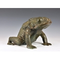 A large cast bronze toad, with warty skin and realistic features, 17 ...