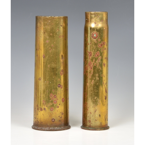 An 18 pounder brass shell case various stamp marks including broad ...