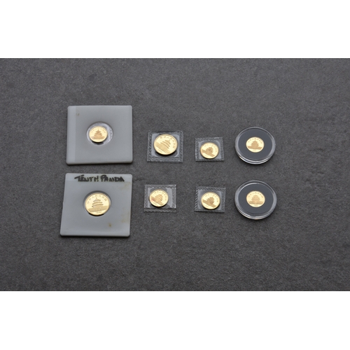 A group of eight Chinese Gold Panda coins, comprising two 1/10oz ...