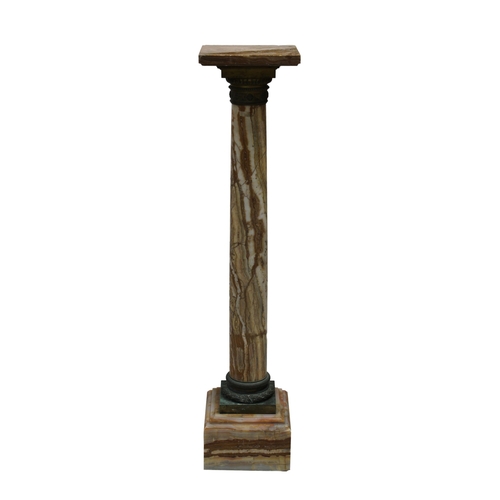 A bronze mounted alabaster column pillar of buff and pink veined ...