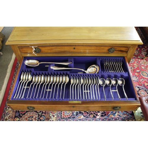 Large silver plated table-service for twelve place setting in wooden ...