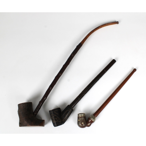 Three unusual pipes. to include a jumbo cherry wood estate pipe, 49cm ...