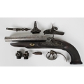 Flintlock over-under parts, Hampton & Son marked on action plates, the ...