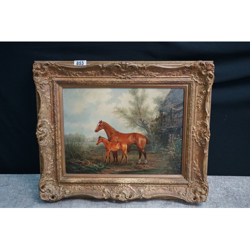 David Ronald (20th Century), rural landscape with a horse and mare in a ...