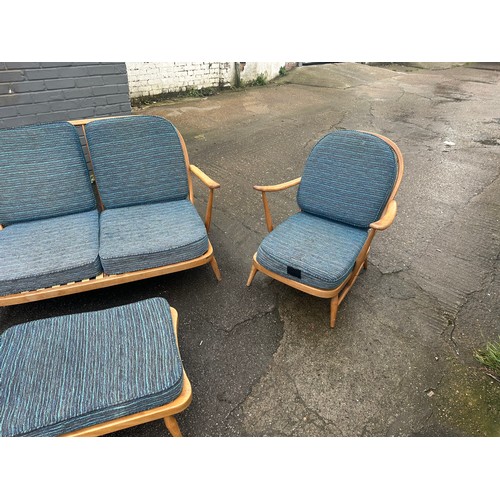 1960s Ercol Blue Label Sofa, Two Armchairs and Footstool