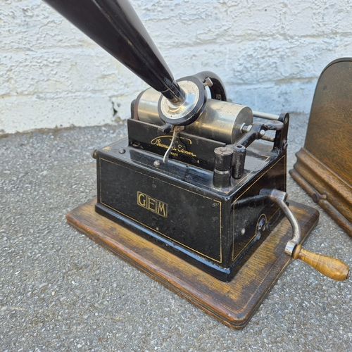 An Edison Gem Model B Phonograph c1905 with Brass Horn