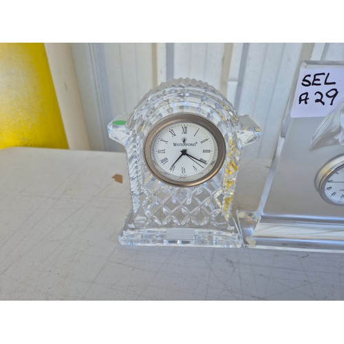 A Lalique Crystal Clock and Two Waterford Crystal Clocks