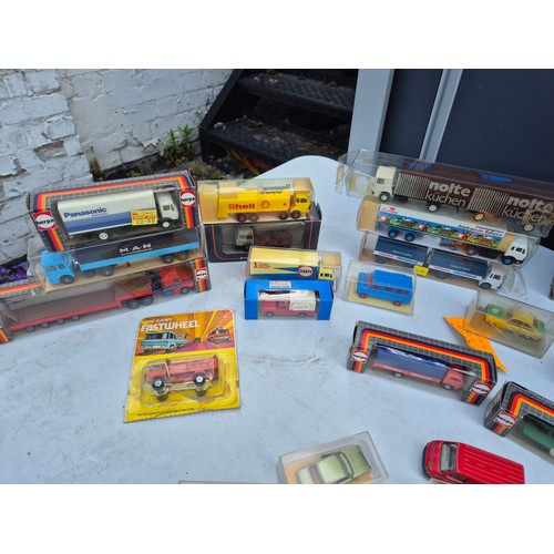 Collection of model train items and vehicles, including various brands ...