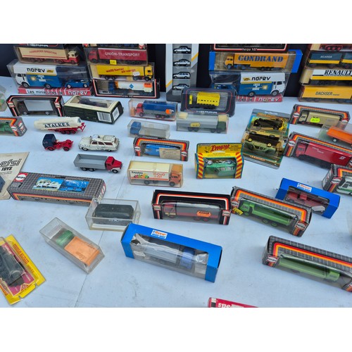 Collection of model train items and vehicles, including various brands ...