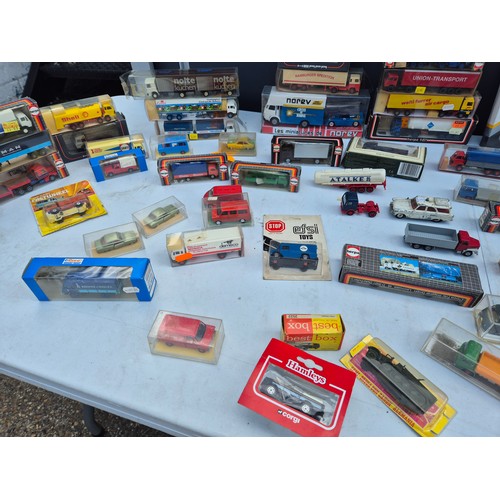 Collection of model train items and vehicles, including various brands ...
