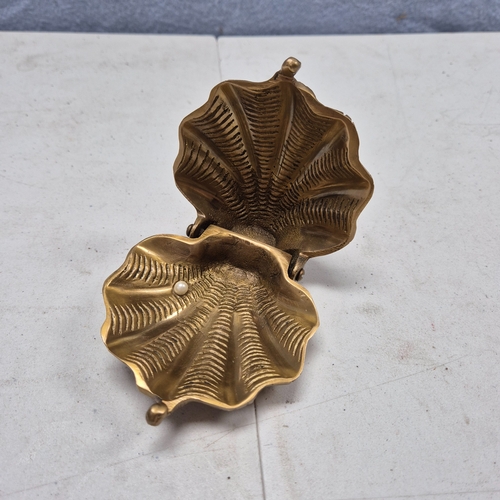 Vintage Brass Clam Shell Trinket Box
