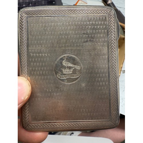 Crested Hallmarked Silver Cigarette Case 150g, Birmingham 1919