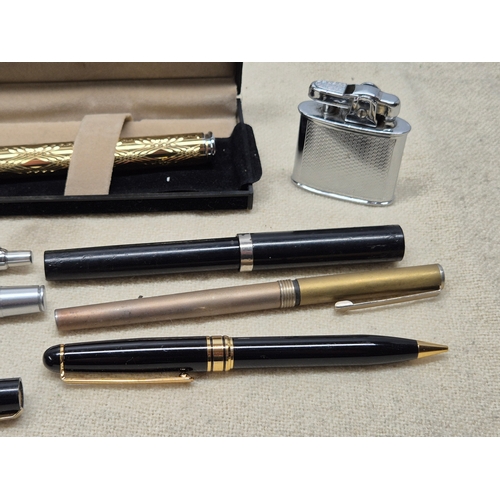 A Collection of Pens together with a Mosda Lighter