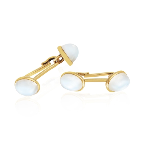 A PAIR OF MOONSTONE CUFFLINKS, each set with two cabochon moonstones ...