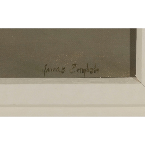 James English RHA (b.1946) Jug with Geranium and Chalk Oil on canvas ...