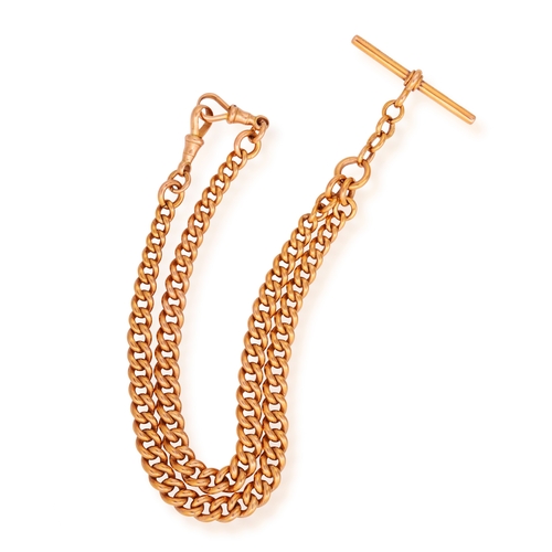 A 9K GOLD ALBERT CHAIN Composed of two graduated curb-link chains, each ...