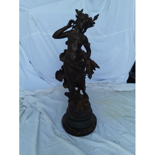 An early French base metal table lamp base in the form of a lady ...
