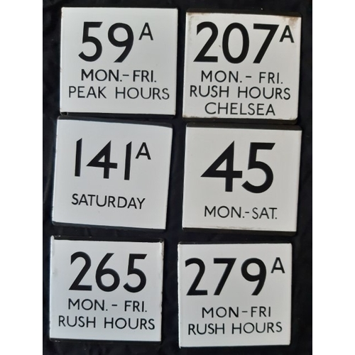 Six enamel London Bus 'E Plates', black on white. Collection on the day ...