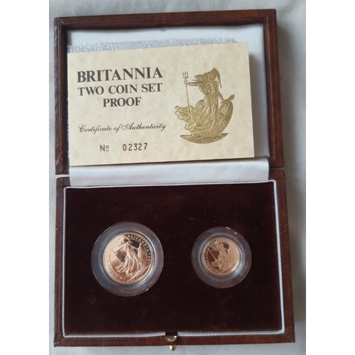 A Royal Mint Britannia two gold coin proof set in presentation box ...