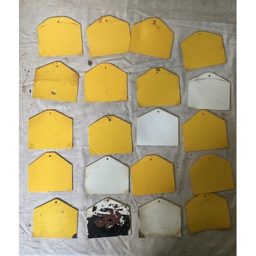 Twenty various bakelite goods wagon 'Return/empty tags. 10cm x 9cm approx.