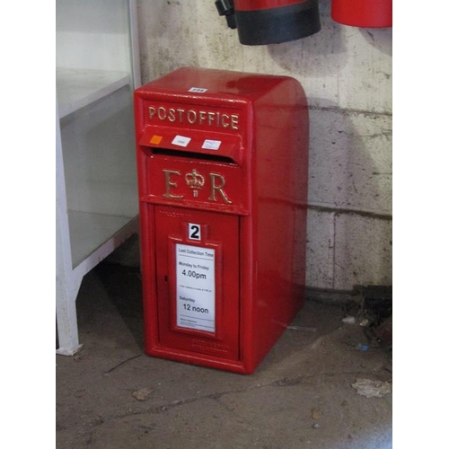 REPRODUCTION RED CAST IRON POST BOX WITH KEYS.