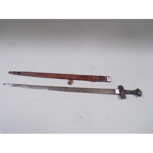 19c ORIENTAL LEATHER SHEATH CRUCIFORM SWORD 90cms L OVERALL